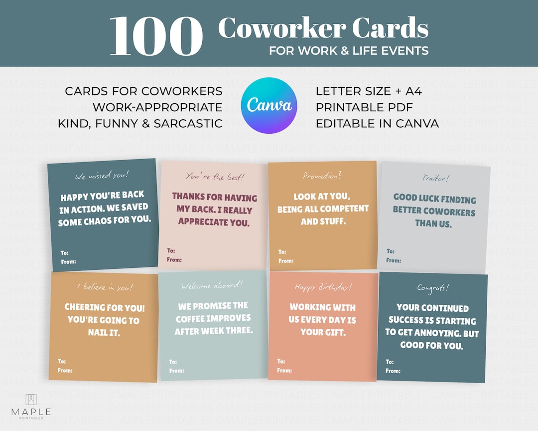 Printable Note Cards for Coworkers: Colourful Employee Appreciation ...
