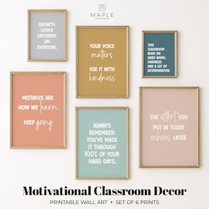 Inspirational Classroom Decor Set of 6 Pastel Boho Prints, Colourful ...