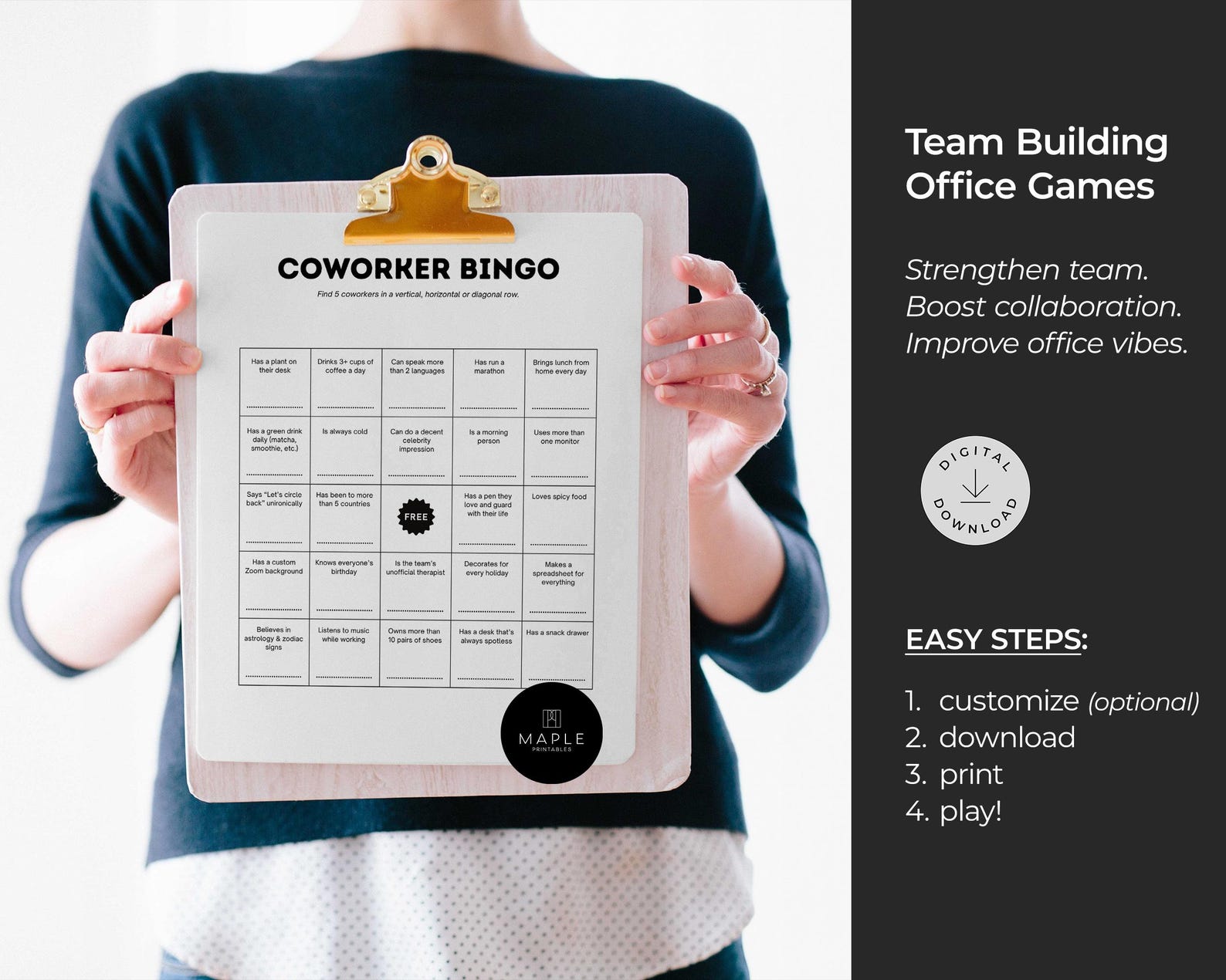 Office Coworker Bingo Game: Printable Team Building Game for Staff ...