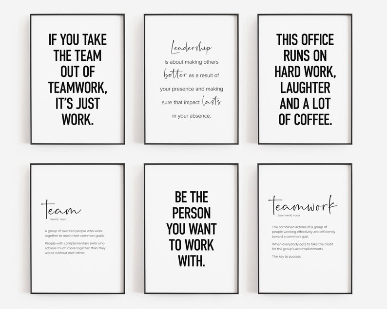 Team Office Decor Set of 6 PRINTABLES Teamwork Wall Art - Etsy