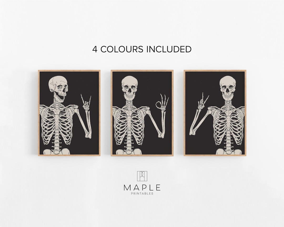 Halloween Posters, Set of 3 Skeletons Prints, Funny Halloween Decor ...