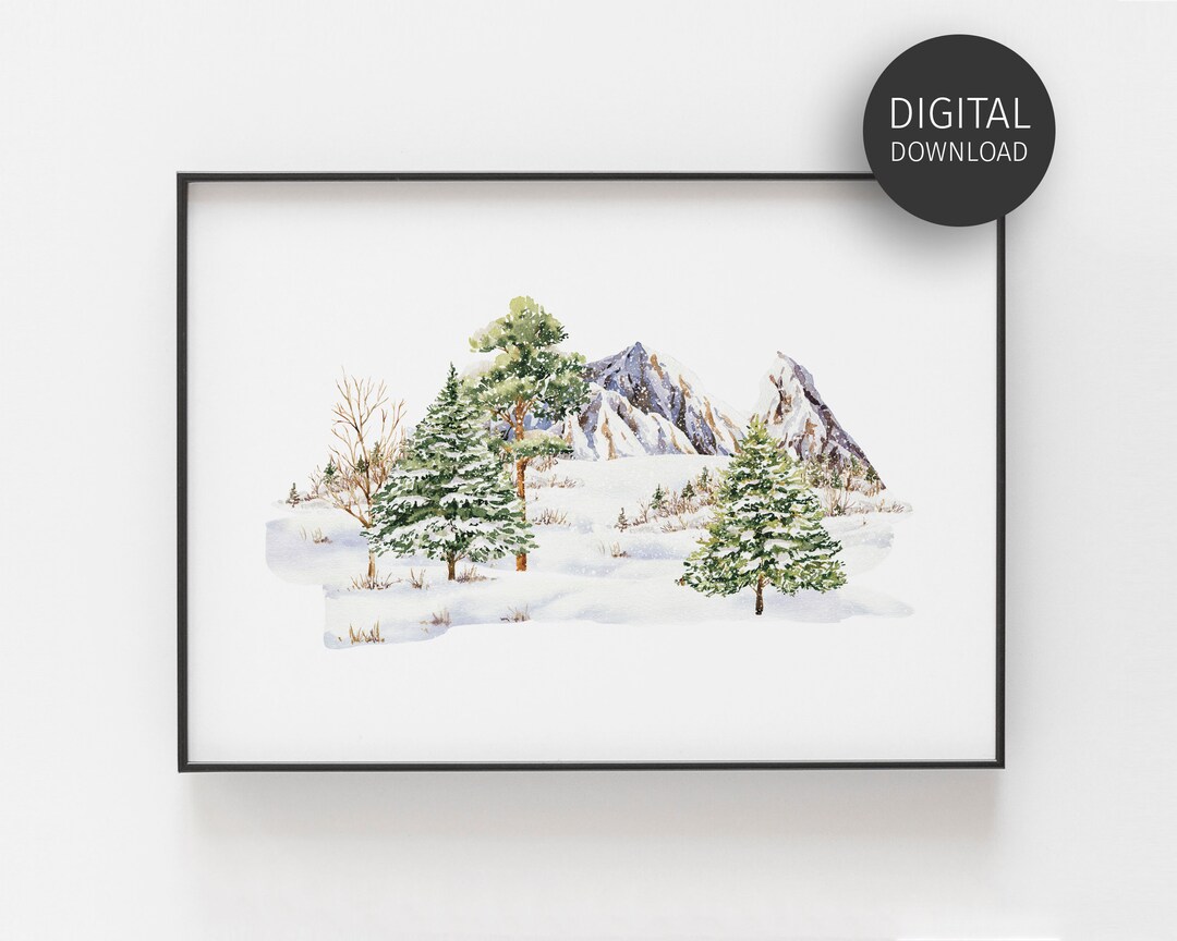 Snowy Winter Scene Printable Art, Watercolour Print, Christmas Wall Art ...