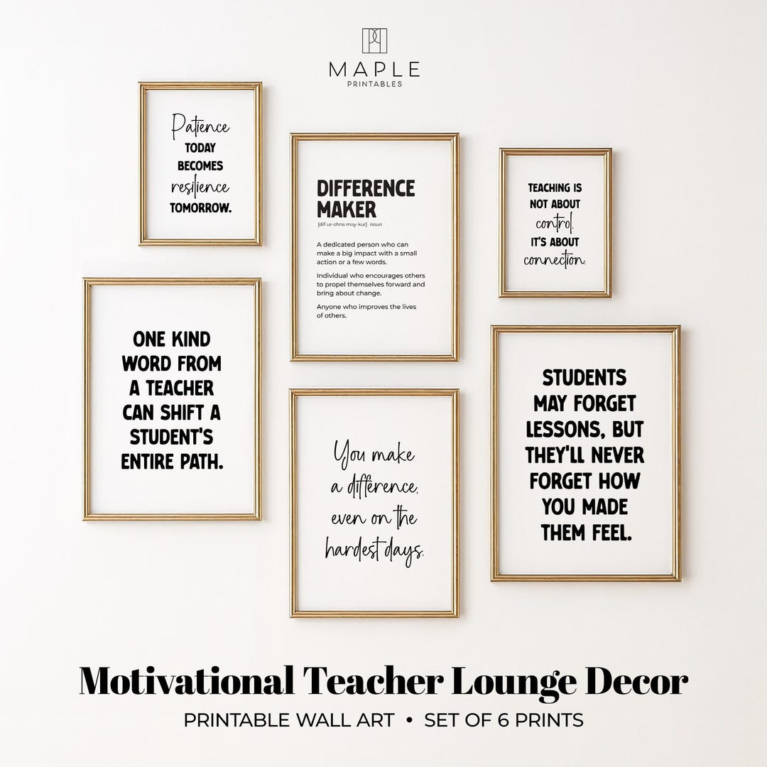 Teacher Lounge Decor Set of 6 Motivational Prints, Printable Wall Art ...