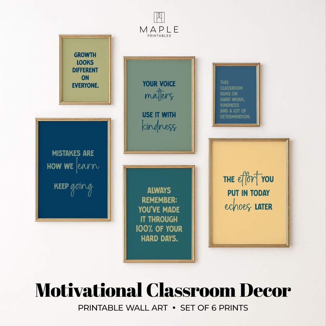 Classroom Decor Set of 6 Motivational Prints, Colourful Printable Wall ...
