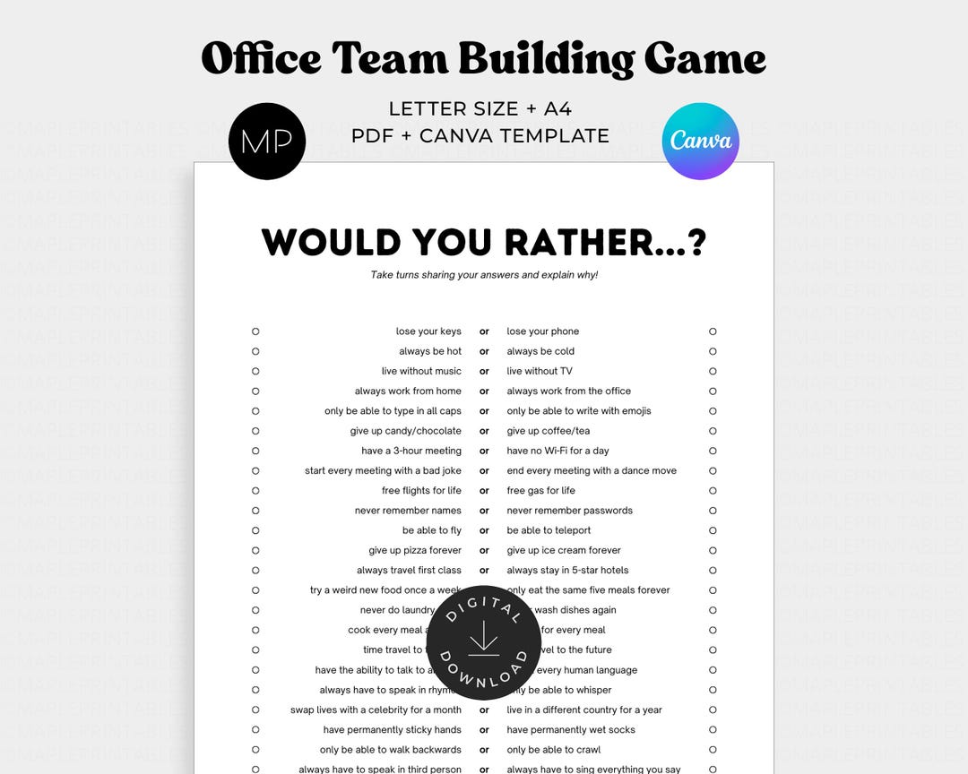 Office 'would You Rather' Game: Printable Team Building Game for Staff ...