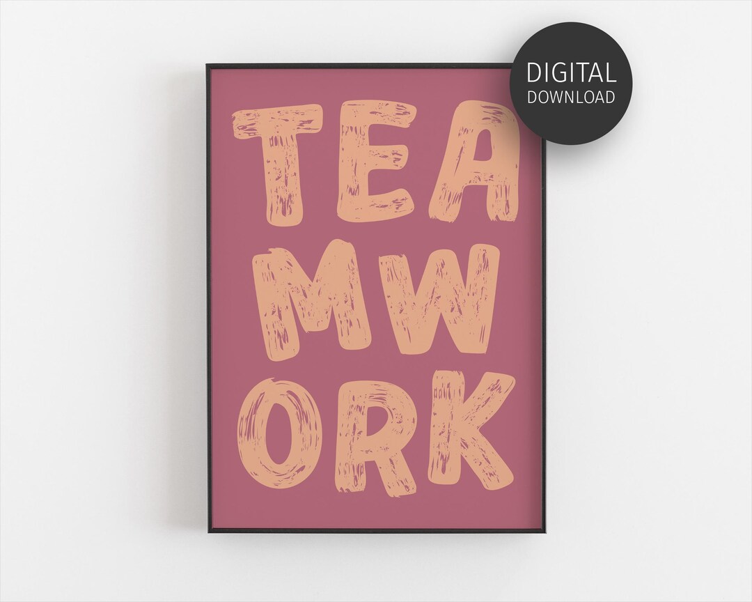 Pink Aesthetic Office Decor, Motivational Teamwork Print, Preppy Wall ...