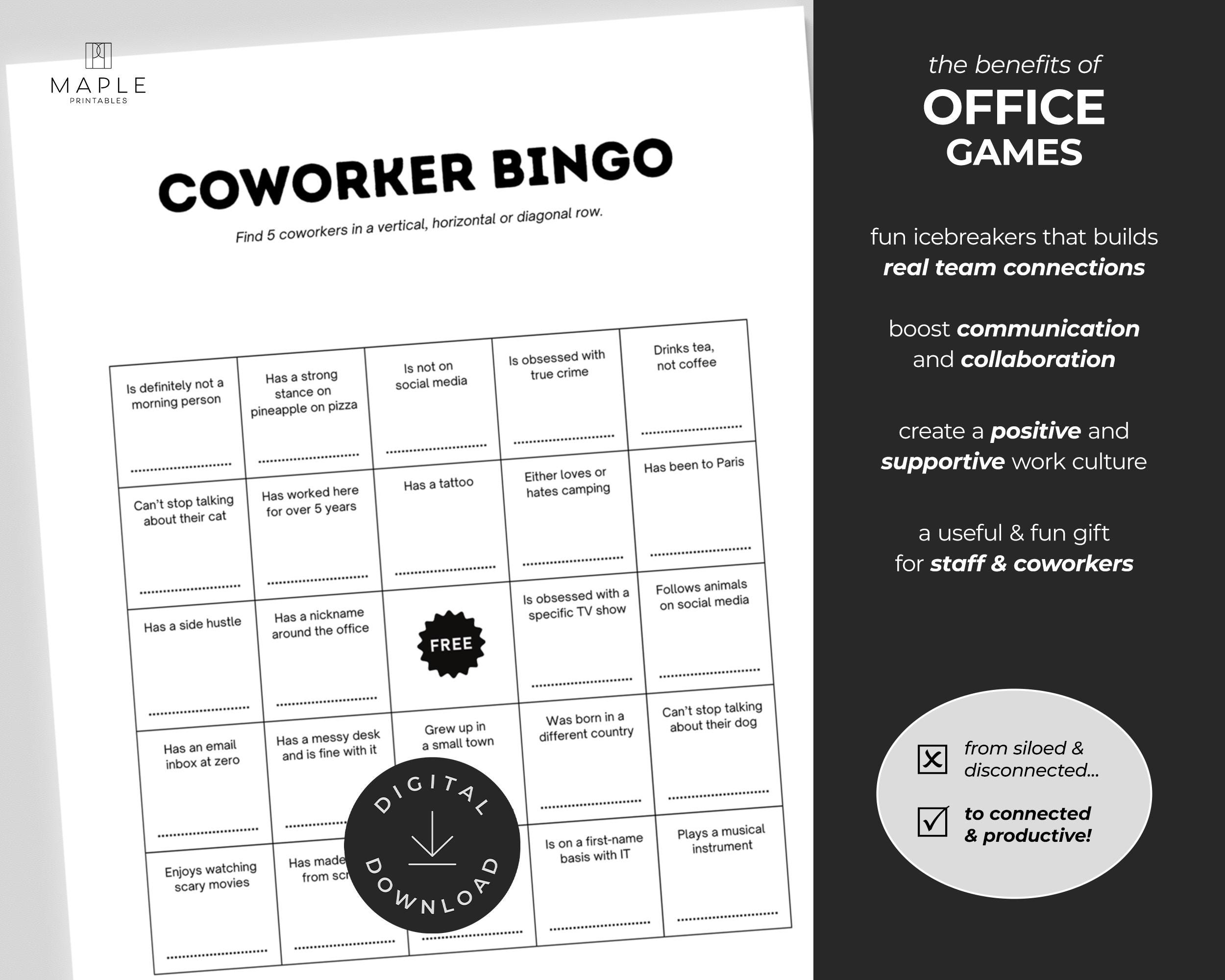Office Coworker Bingo Game: Printable Team Building Game for Staff ...