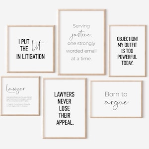 Funny Lawyer Office Decor Set of 6 Prints, Printable Quotes for Law ...