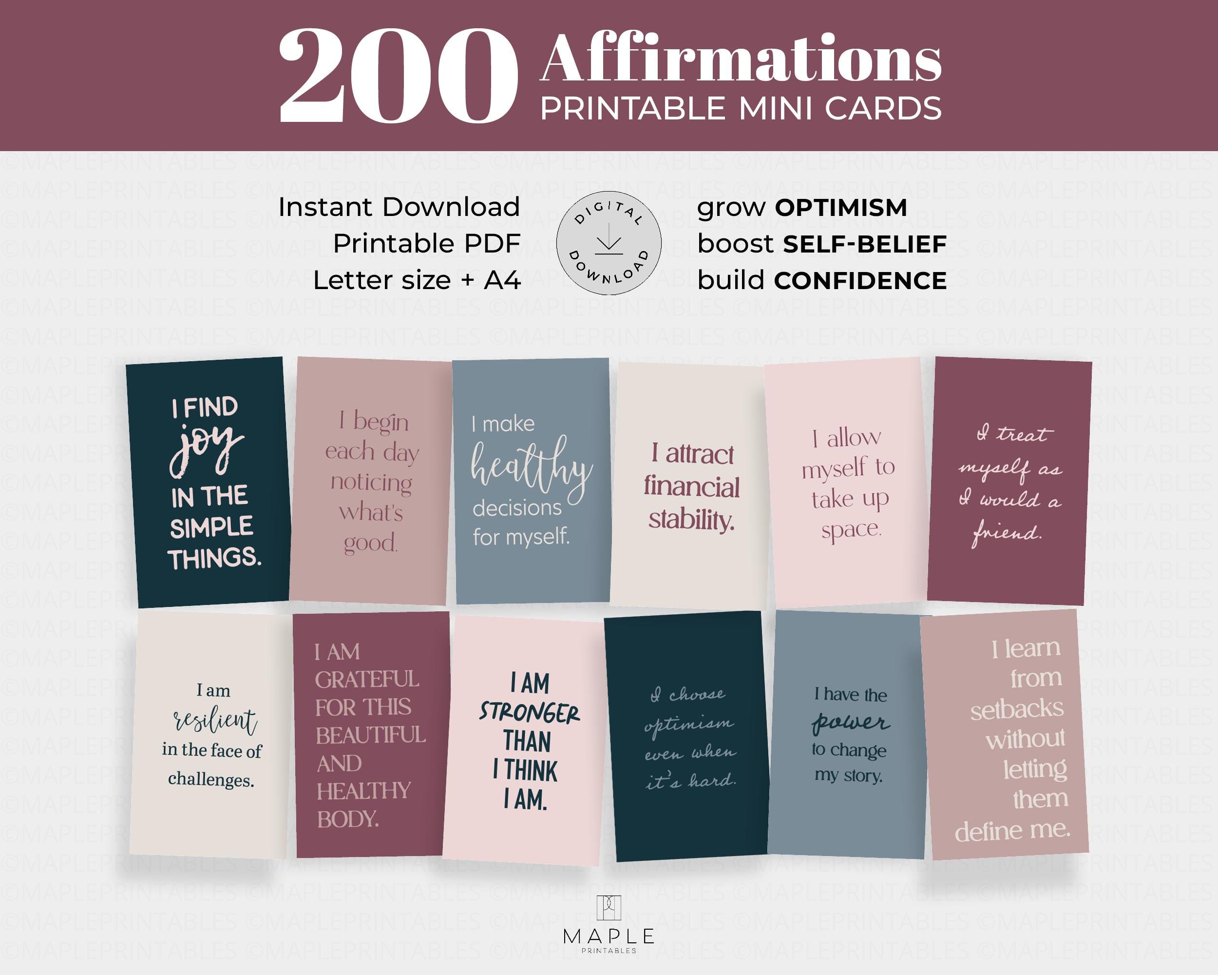200 Mini Affirmation Cards: Pink & Blue Positive Quotes for Vision ...
