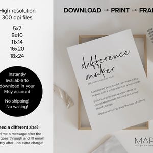 Difference Maker Definition Print, New Teacher Office Decor ...