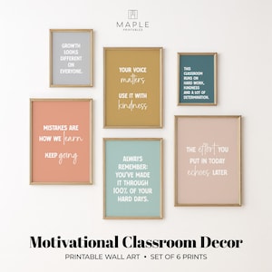 Inspirational Classroom Decor Set of 6 Pastel Boho Prints, Colourful ...
