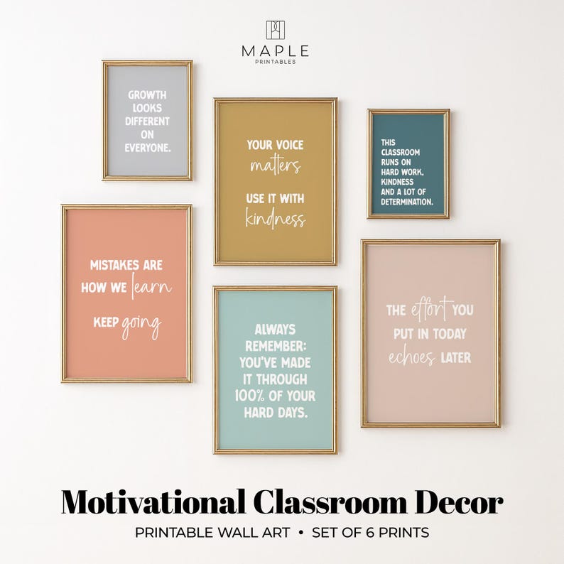 Inspirational Classroom Decor Set of 6 Pastel Boho Prints, Colourful ...