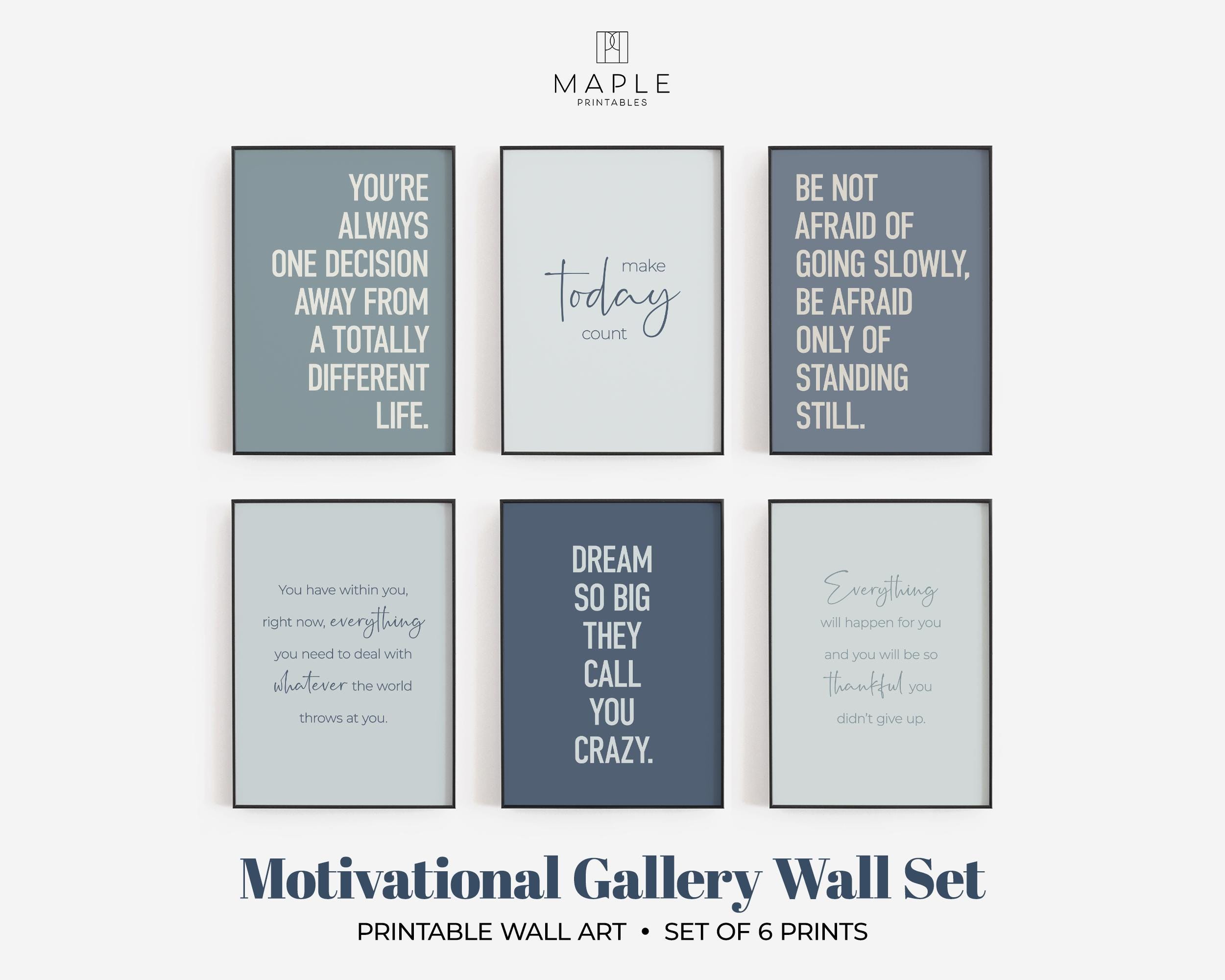 Motivational Posters Set of 6 Blue Prints, Printable Quotes for Office ...