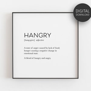 Hangry Definition, Hungry Quote, Downloadable Prints, Kitchen Decor ...