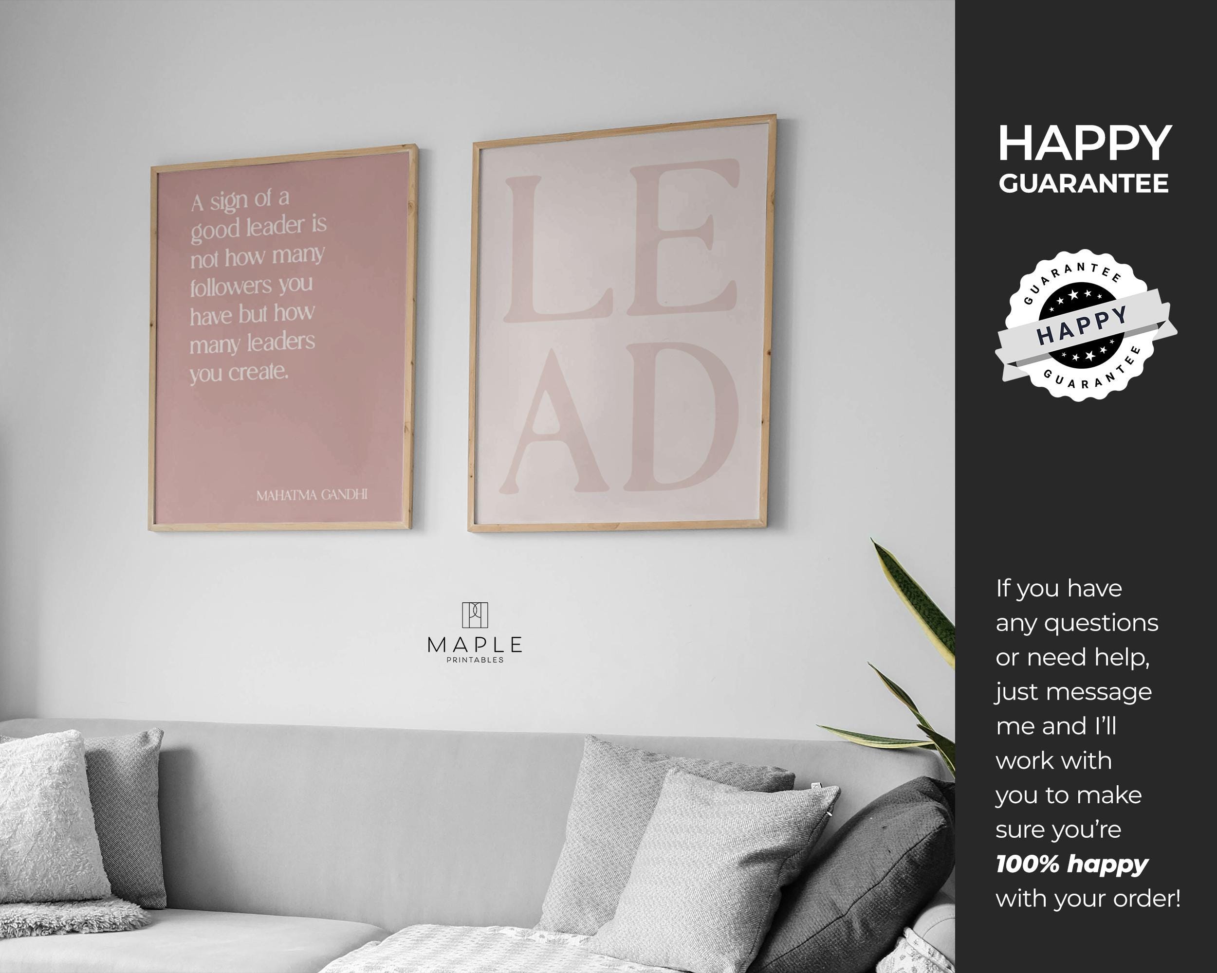 Blush Pink Leadership Wall Art: Set of 3 Teamwork Quotes, Feminine ...