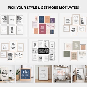 Motivational Quotes Set of 6 Blue Office Prints, Printable Home Office ...