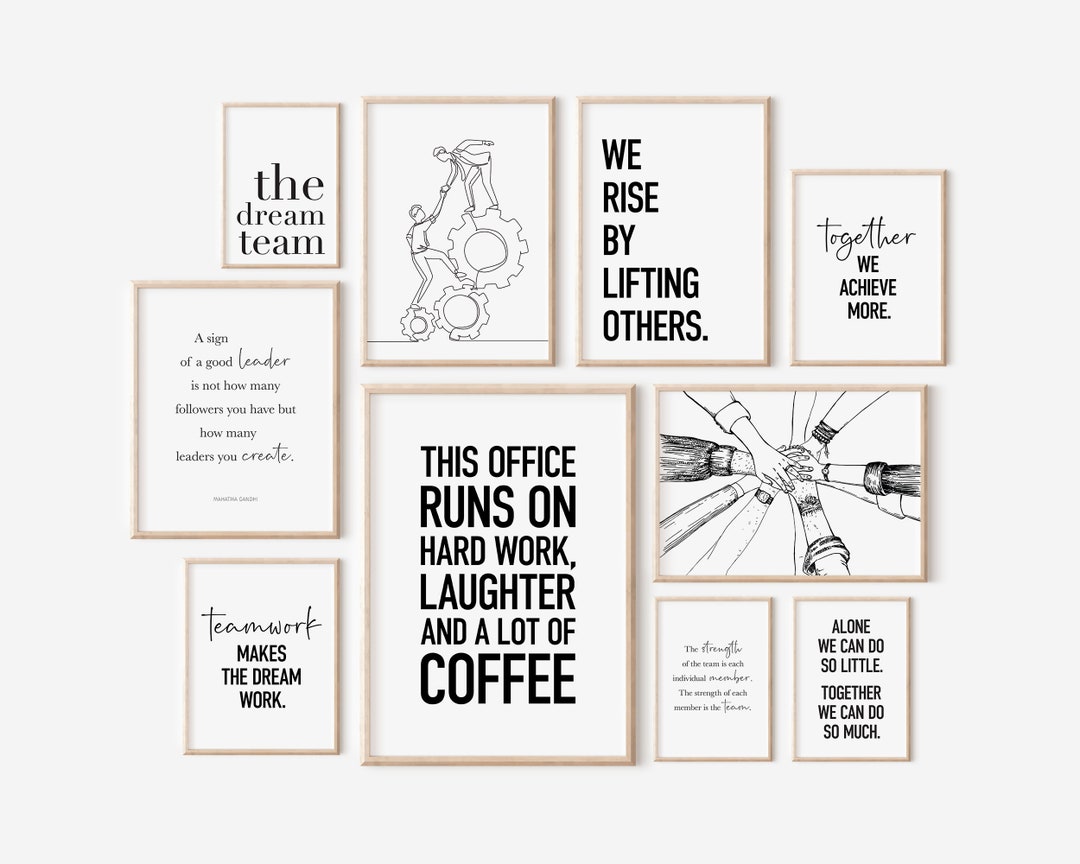 Office Wall Art, Motivational Poster, Set of Ten Prints, Teamwork Quote ...