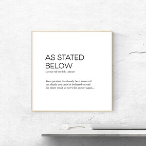 Funny Cubicle Decor, as Stated Below Printable Definition, Sarcastic ...