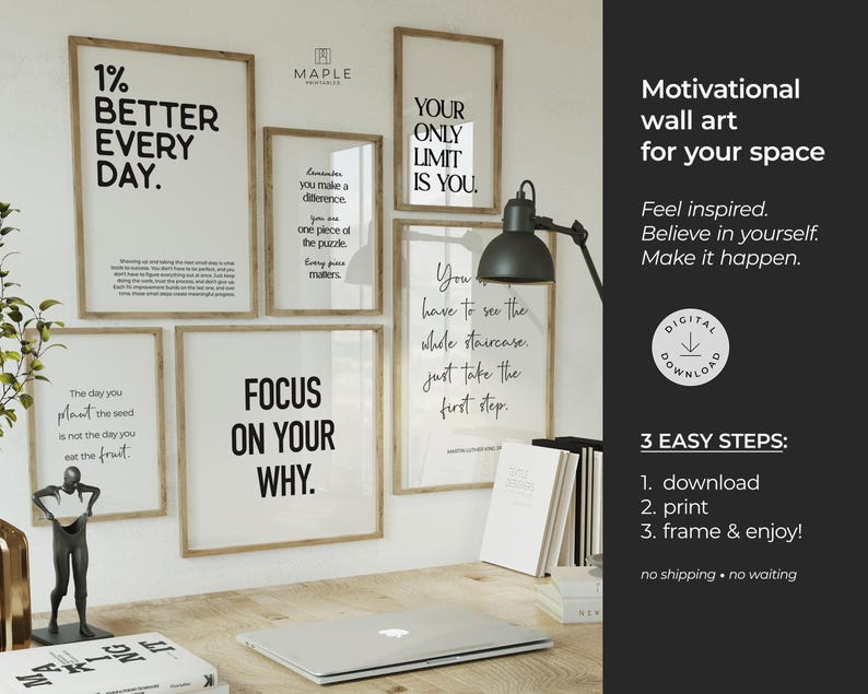Motivational Quotes Wall Art Bundle: 200 Printable Inspirational ...
