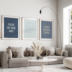 Motivational Quotes Set of 6 Blue Office Prints, Printable Home Office ...