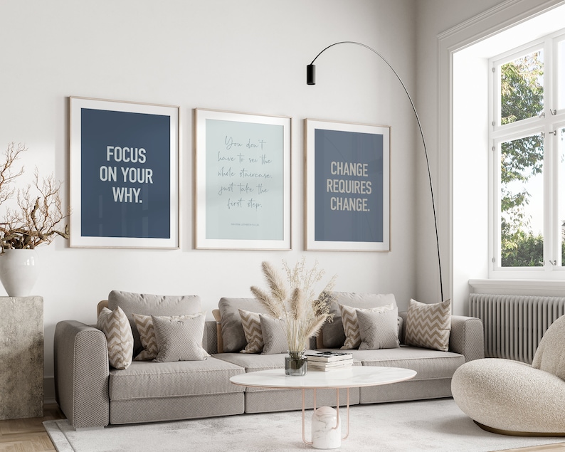 Motivational Quotes Set of 6 Blue Office Prints, Printable Home Office ...