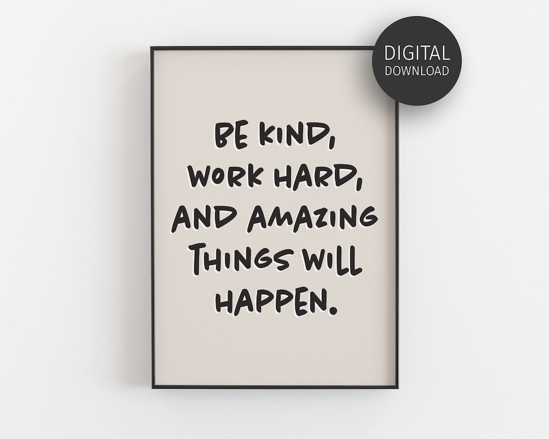 Work Hard Be Kind Printable Quote, Motivational Poster, Retro Office ...