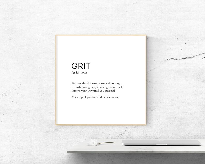 Grit Definition Poster, Printable Office Decor, Inspirational Wall Art ...