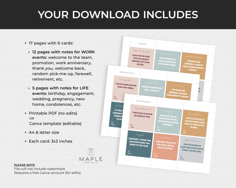 Printable Note Cards for Coworkers: Colourful Employee Appreciation ...