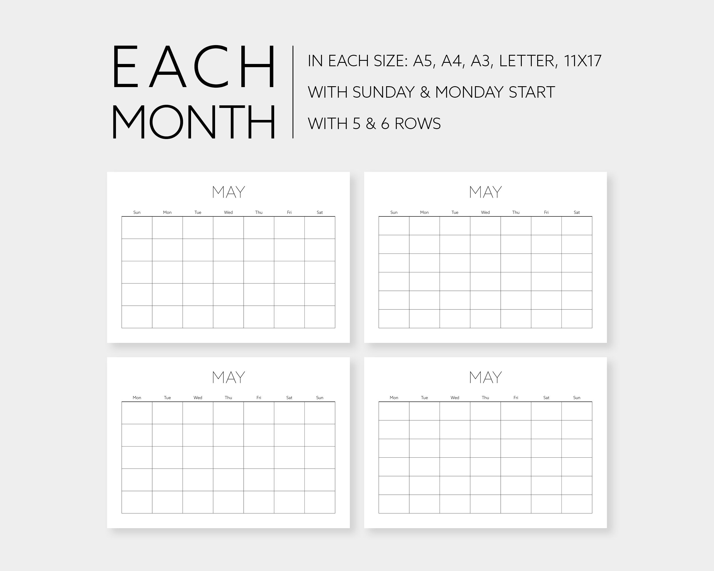 Perpetual Calendar Editable Undated Planner Blank Wall - Etsy