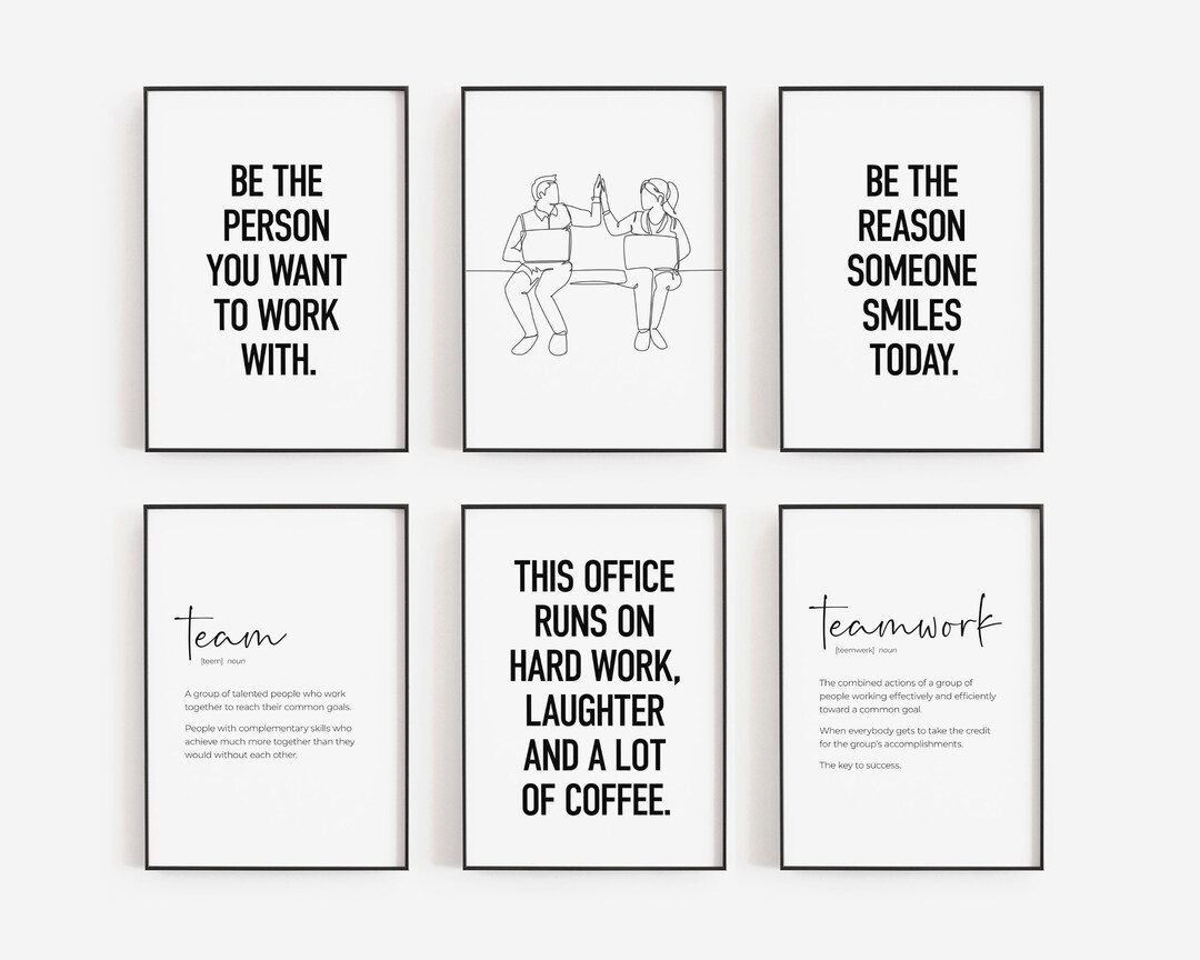 Office Wall Art, Set of 6 PRINTABLES, Teamwork Quotes, Motivational ...