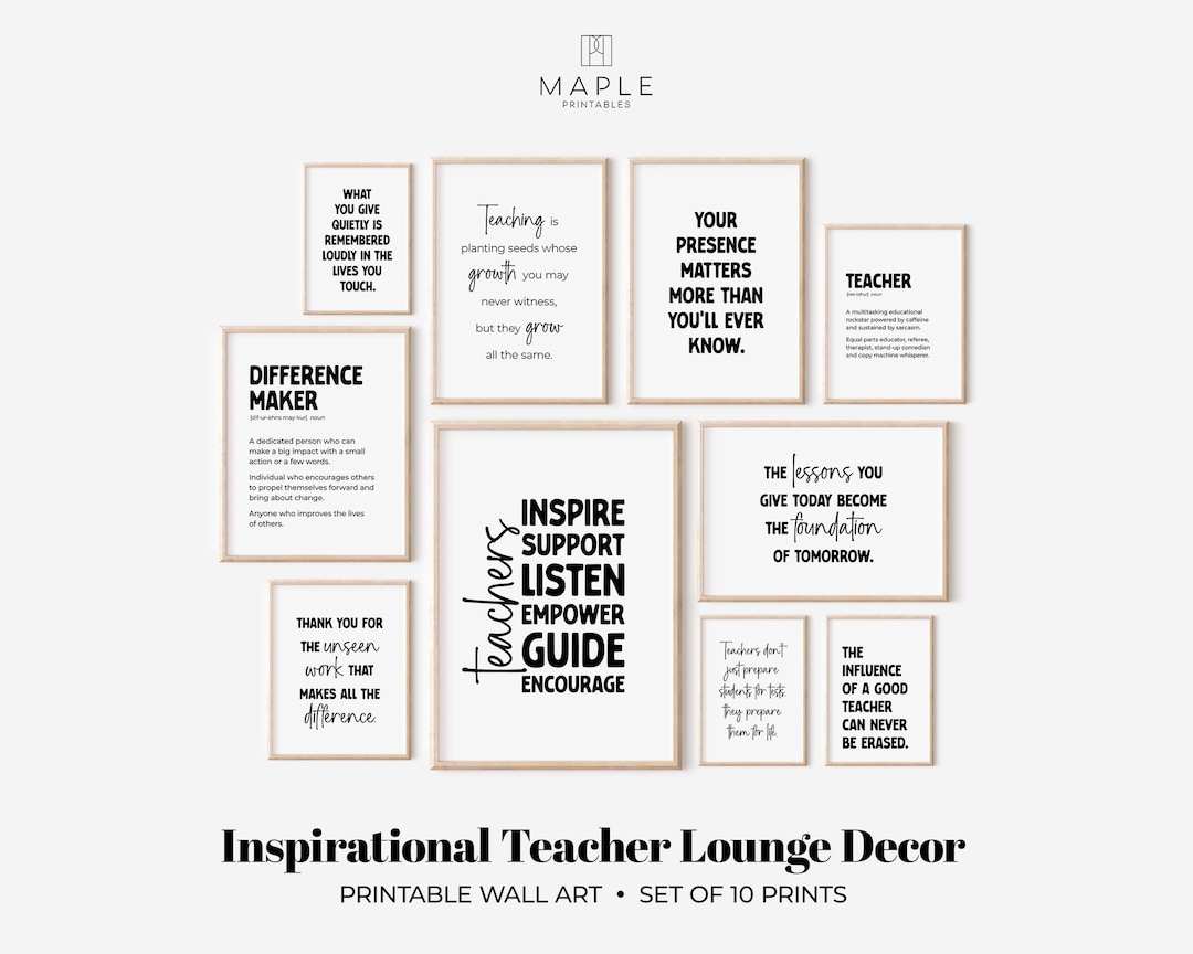 Inspirational Teacher Lounge Decor, Set of 10 Teacher Appreciation ...