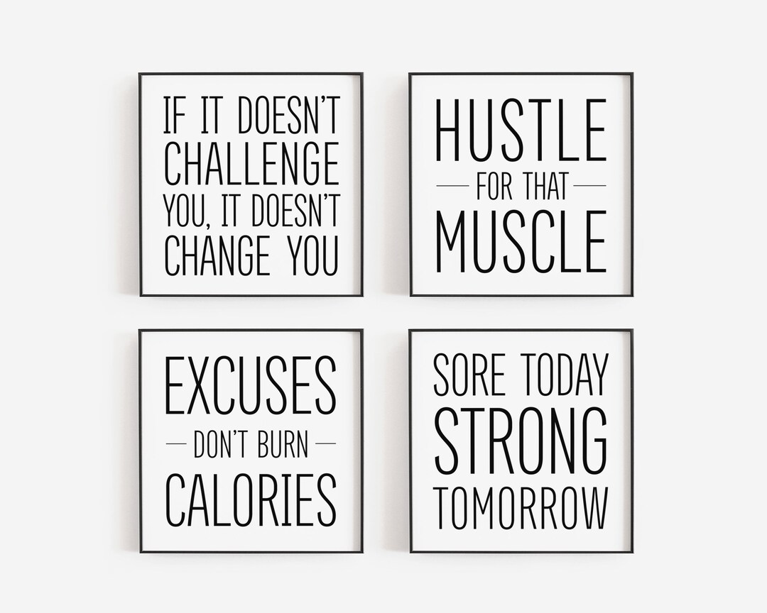 Gym Signs for Home Gym, Set of 4 Prints, Gym Poster Motivation, Workout ...