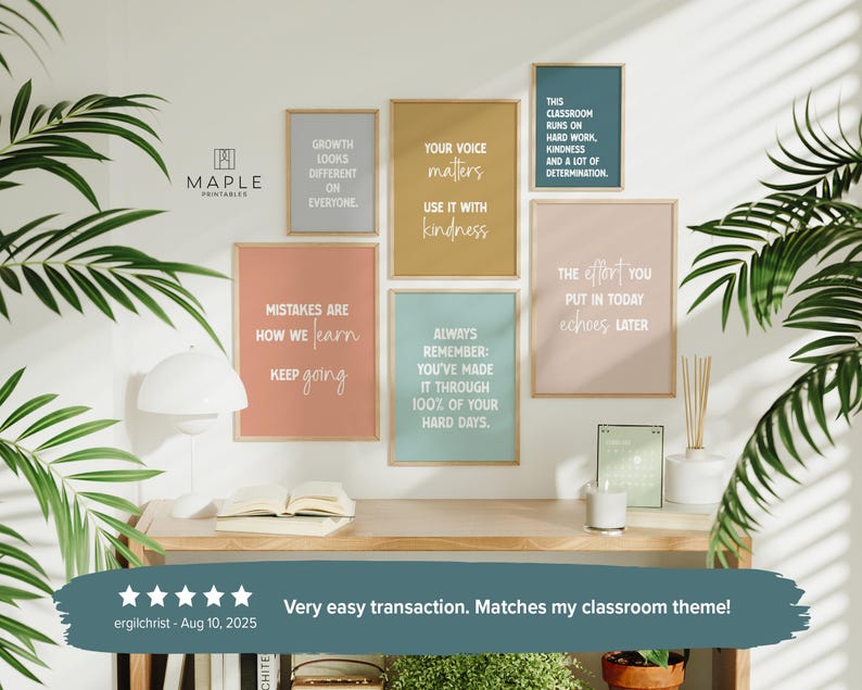 Inspirational Classroom Decor Set of 6 Pastel Boho Prints, Colourful ...