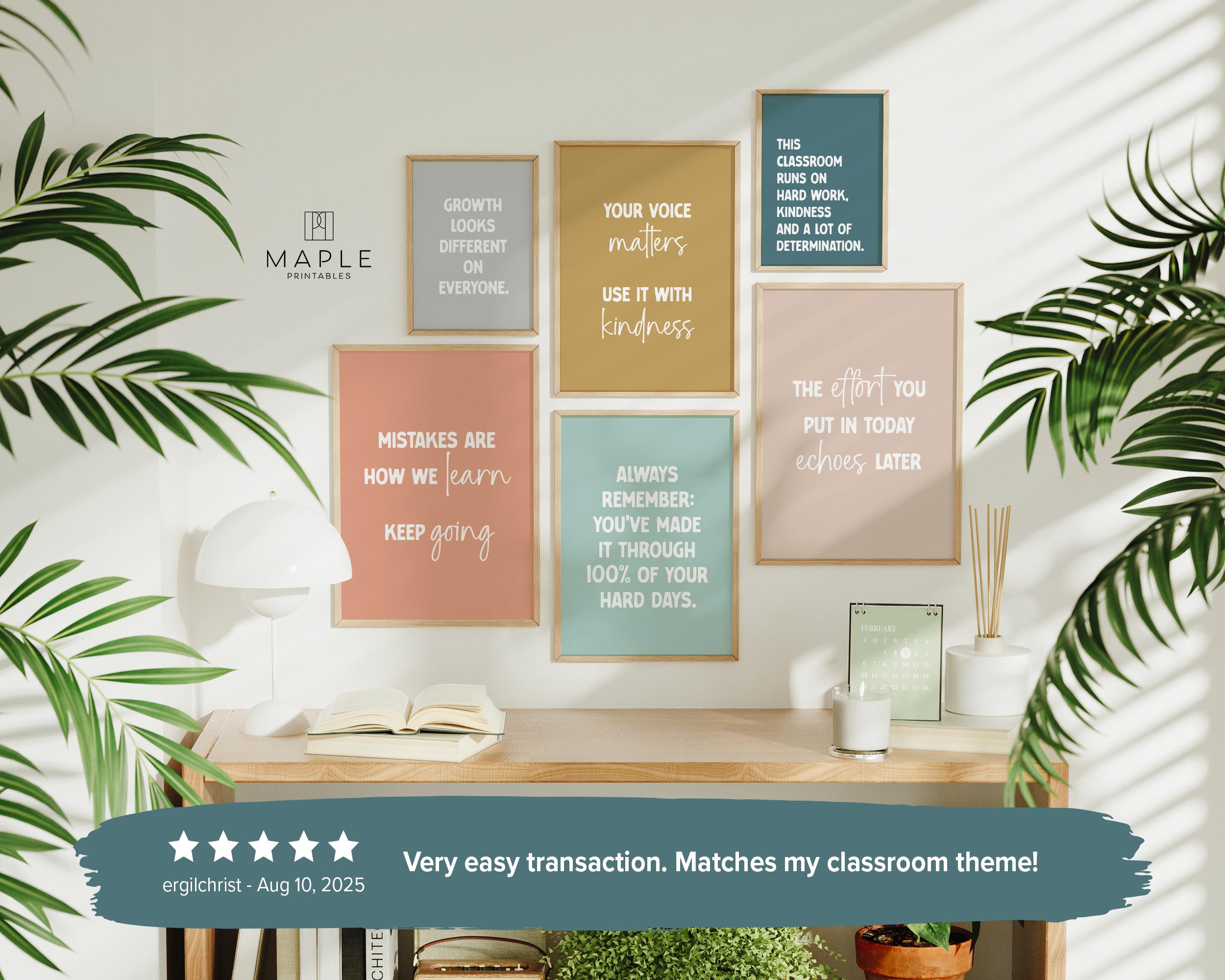 Inspirational Classroom Decor Set of 6 Pastel Boho Prints, Colourful ...