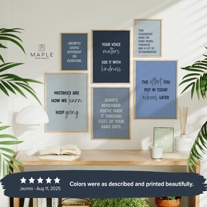 Classroom Decor Set of 6 Motivational Prints, Blue Printable Wall Art ...