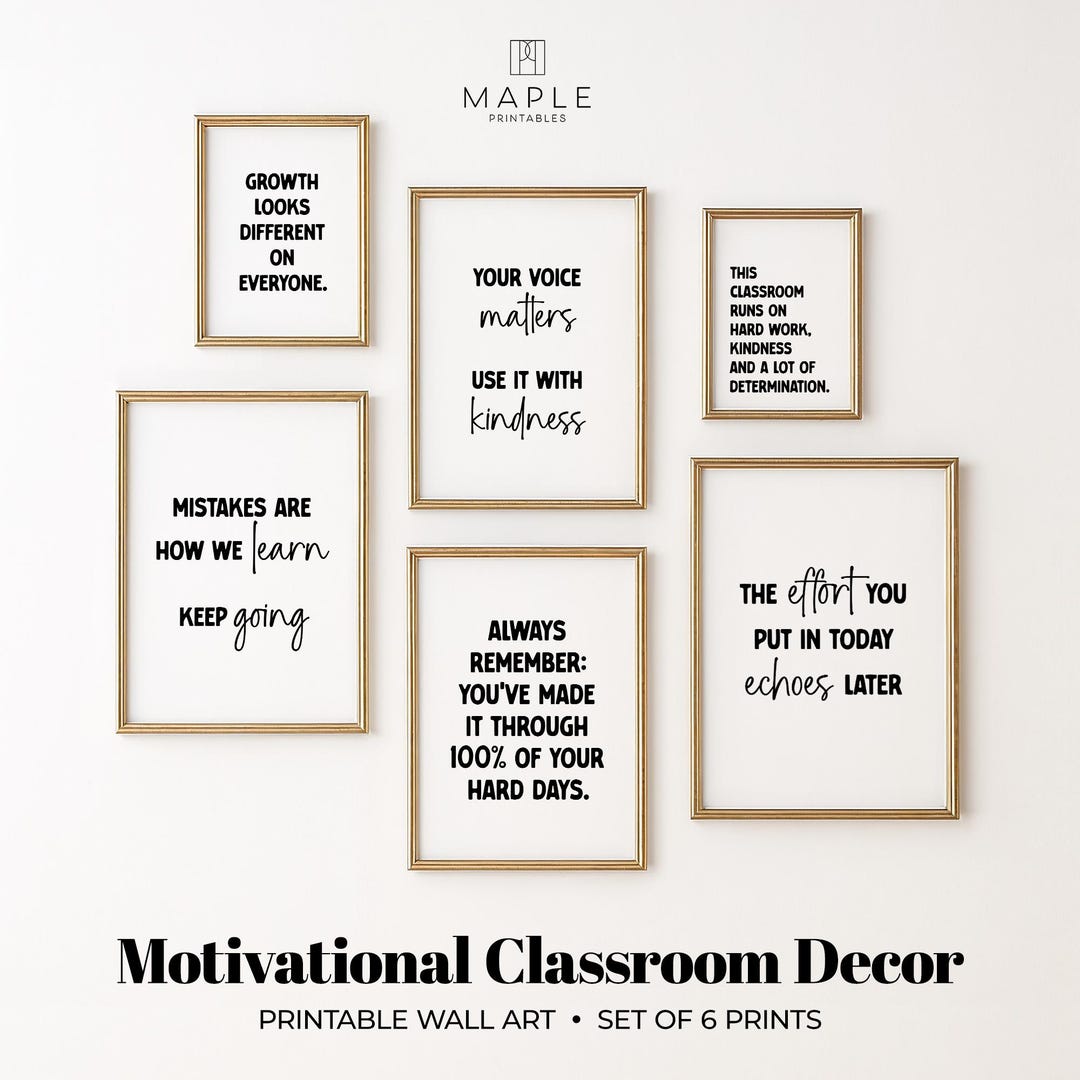 Classroom Decor Set of 6 Motivational Prints, Printable Wall Art for ...