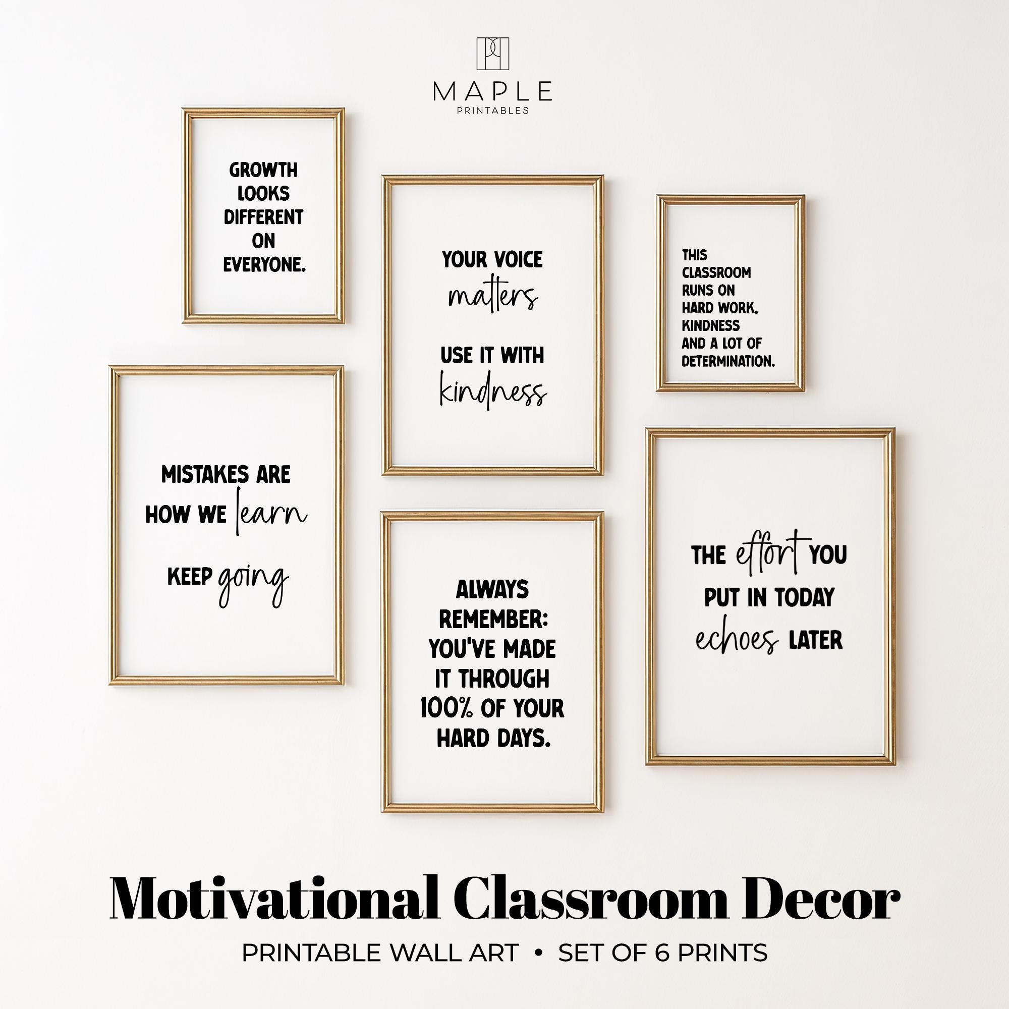 Classroom Decor Set of 6 Motivational Prints, Printable Wall Art for ...