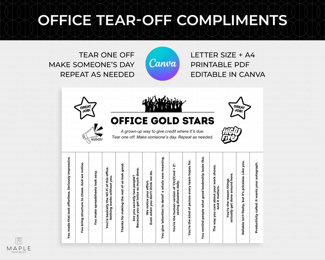 Printable Tear-off Office Compliments, Editable Office Canva Template ...