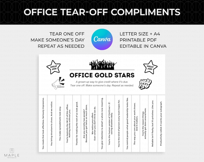 Printable Tear-off Office Compliments, Editable Office Canva Template ...