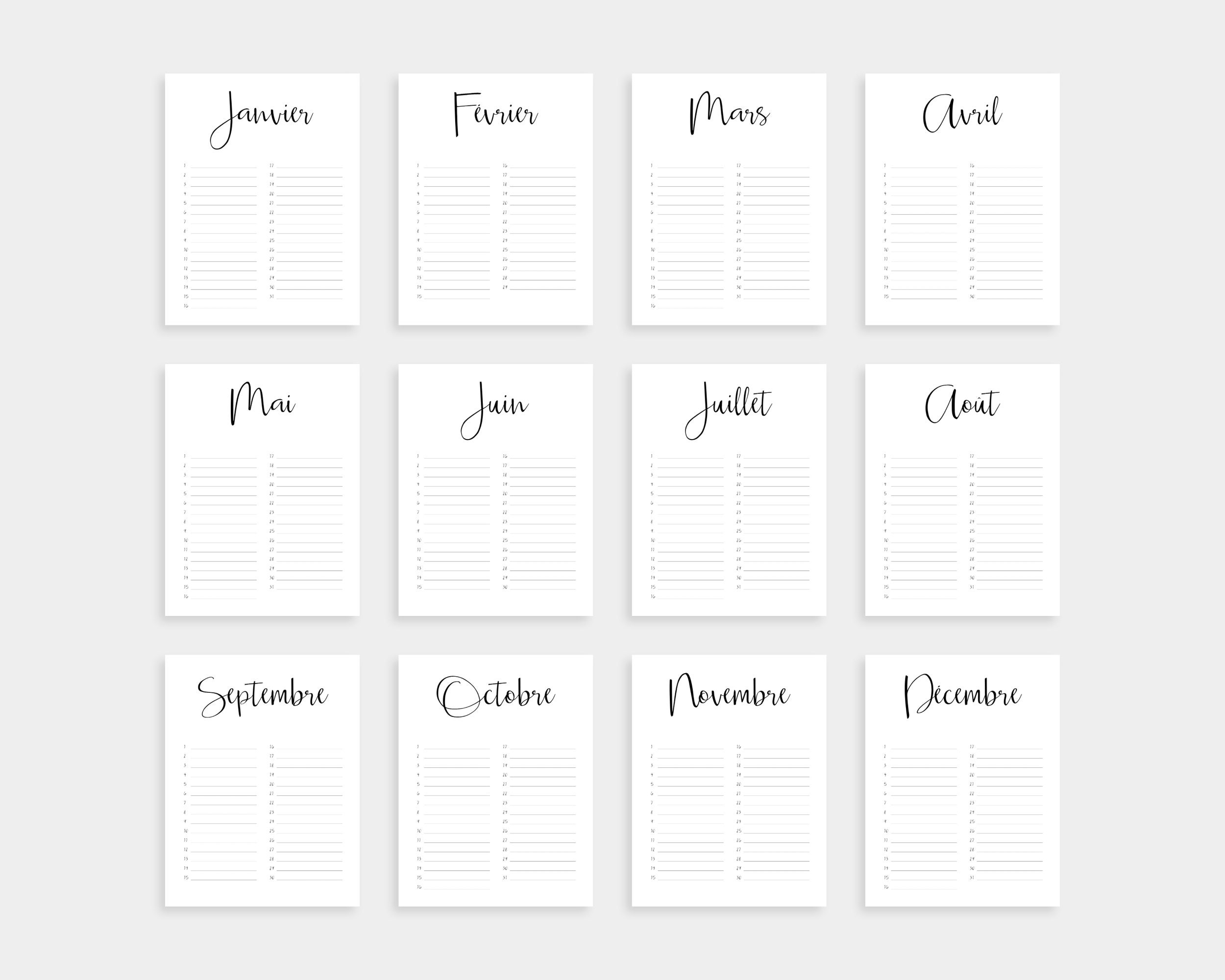 FRENCH Perpetual Calendar, Printable Birthday Calendar, Wall Planner ...