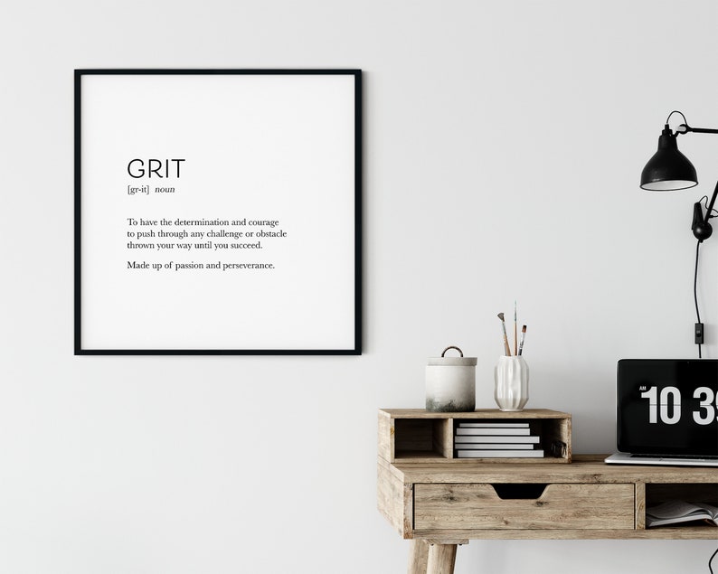 Grit Definition Poster, Printable Office Decor, Inspirational Wall Art ...