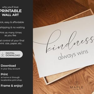 Kindness Print, Inspirational Quote, Downloadable Prints, Be Kind Print ...