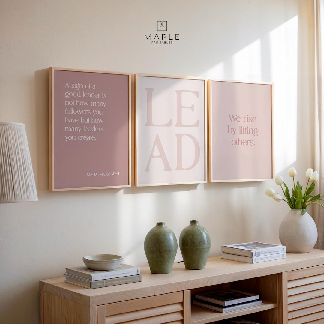 Blush Pink Leadership Wall Art: Set of 3 Teamwork Quotes, Feminine ...