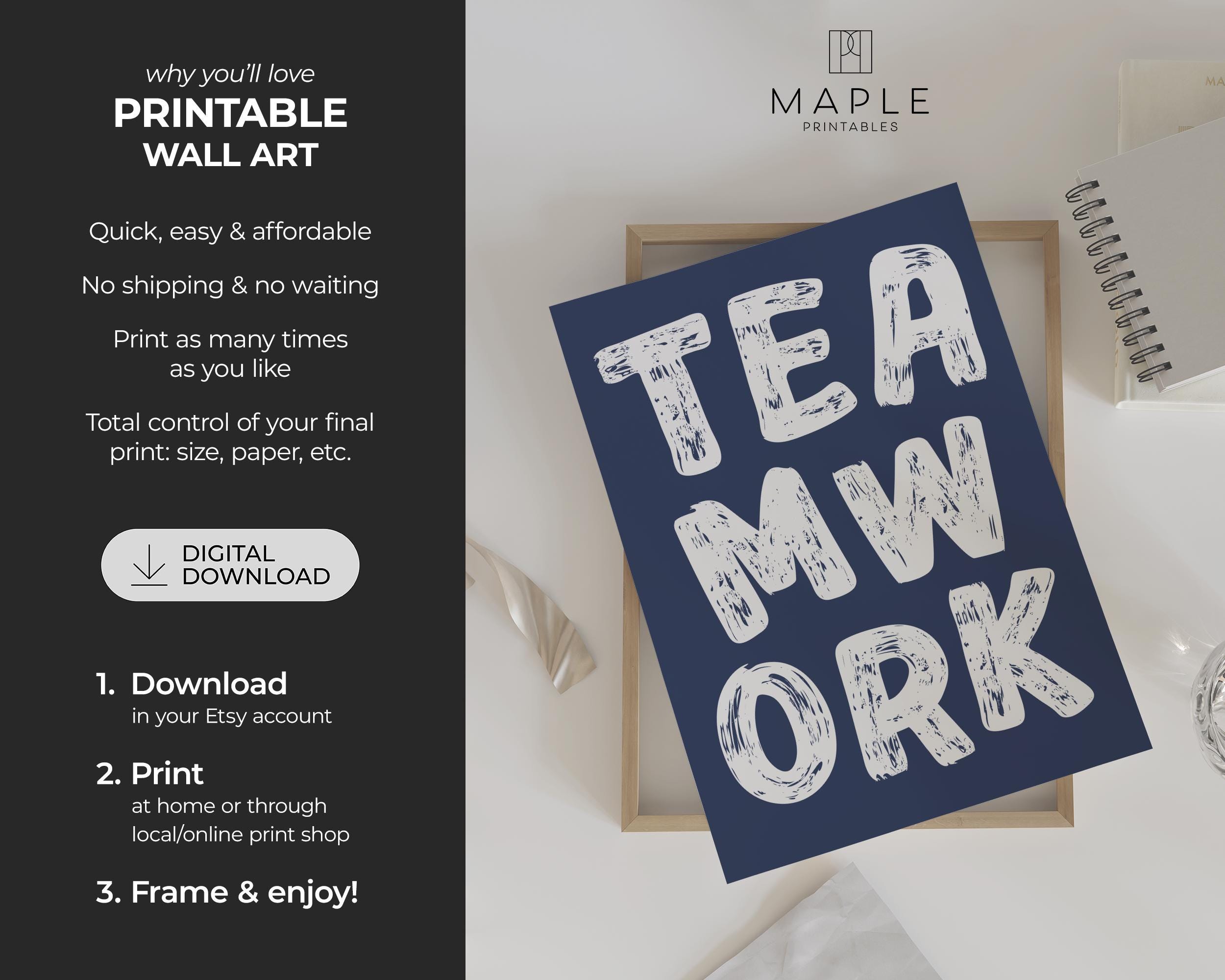 Motivational Teamwork Print, Aesthetic Office Decor, Preppy Wall Art ...