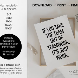 Teamwork Quote Printable, Teamwork Poster, Downloadable Print, Bold ...