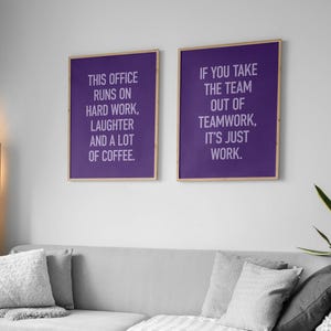 Office Wall Art Set of 6 Purple Teamwork Prints, Printable Wall Art for ...