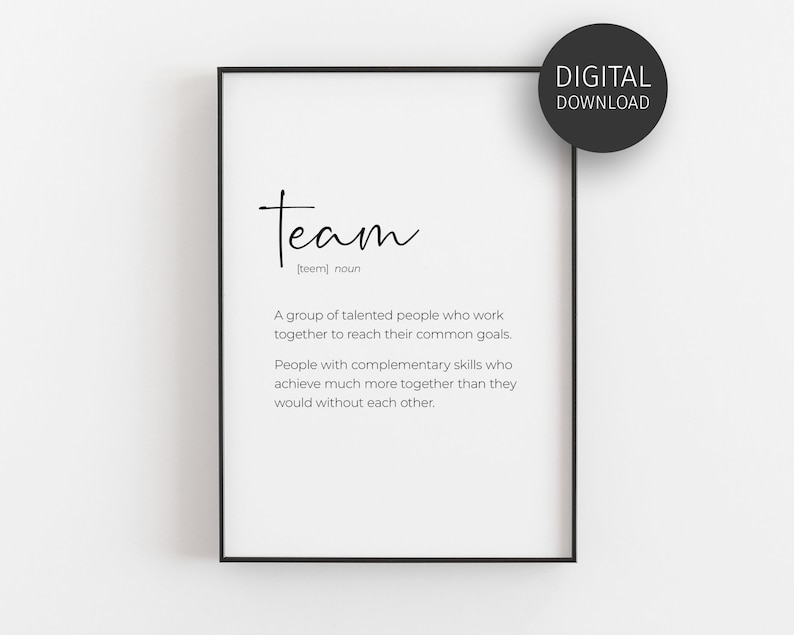 Team Definition Poster, Office Decor Wall Art, Teamwork Printable ...