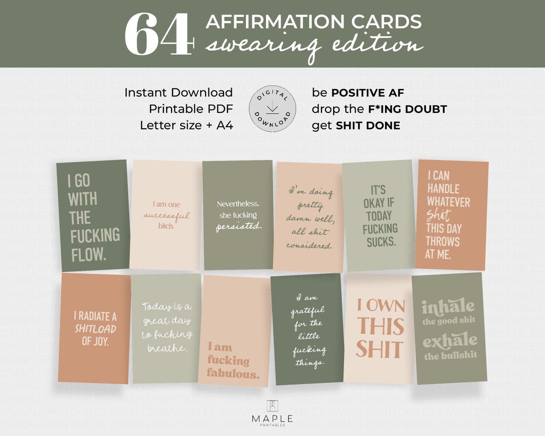 Sweary Affirmation Cards in Earth Tones: Badass Manifestation Mini ...