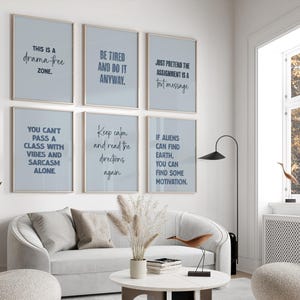 Blue Classroom Gallery Wall of 6 Funny and Sarcastic Prints, Printable ...