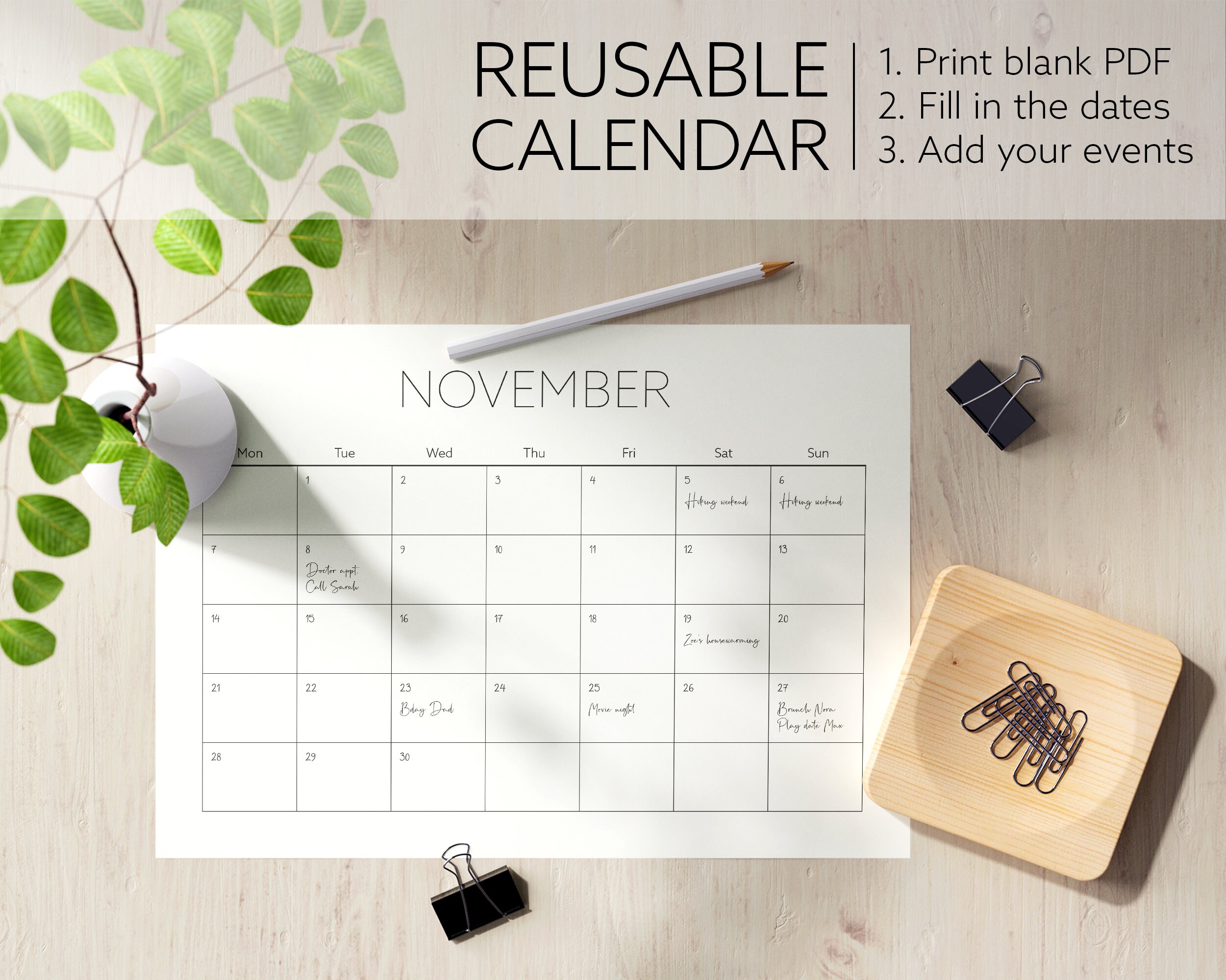 Perpetual Calendar Editable Undated Planner Blank Wall - Etsy